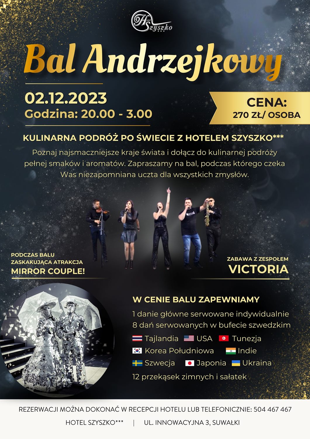 Bal Andrzejkowy 2023 z Mirror Couple i kuchniami świata w Hotelu Szyszko*** | Wiadomości Suwałki